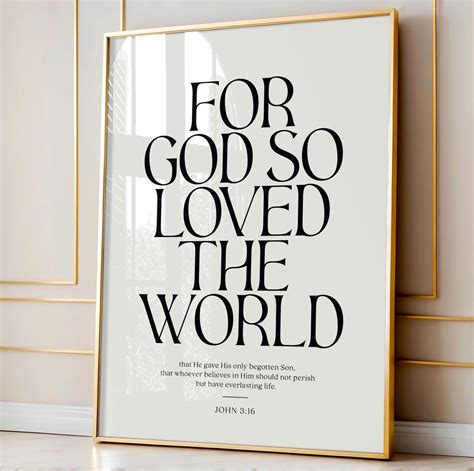 John 3 16 Wall Art For God So Loved The World Print Christian Wall