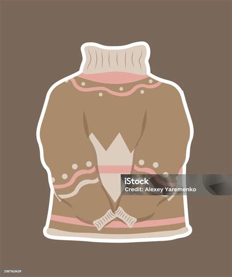 아늑한 가을 스티커 그린과 베이지색 스웨터 가을과 가을 시즌 추운 날씨에 대비한 따뜻한 옷 템플릿 및 레이아웃 평면 벡터 일러스트 레이 션 0명에 대한 스톡 벡터 아트 및