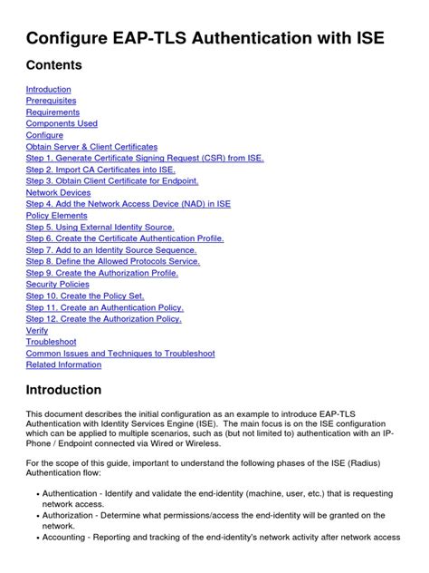 Configure Eap Tls Authentication With Ise Pdf Pdf Public Key