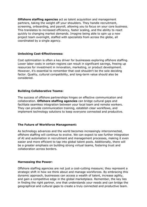 Revolutionizing Workforce Dynamics The Power Of Offshore Staffing Agencies Pdf