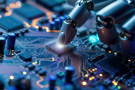 Finger Of Robot Touching Of Computer Chip Circuits Stock Illustration Illustration Of