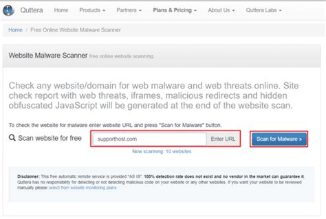 Malware Scan Free Online Tools SupportHost