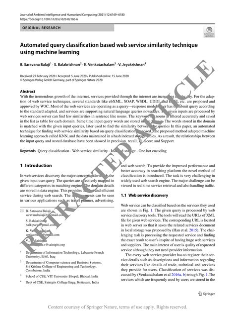 Automated Query Classification Based Web Service Similarity Technique Using Machine Learning