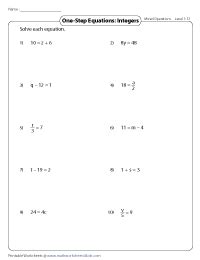 One Step Equation Worksheets