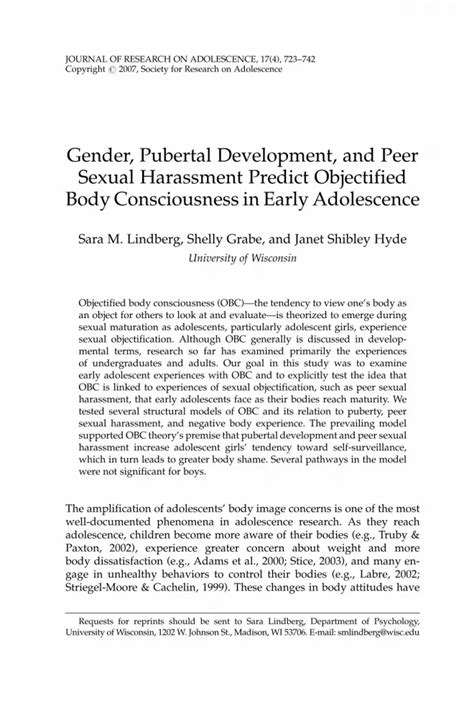 Pdf Gender Pubertal Development And Peer Sexual Harassment Predict