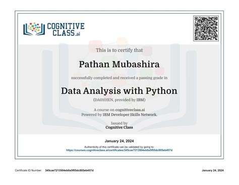 Earned Data Analysis With Python Certificate From Cognitive Class Ai Pathan Mubashira Posted