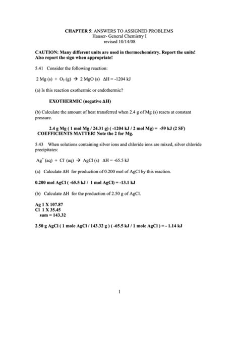 Thermochemistry Problems With Answers Printable Pdf Download