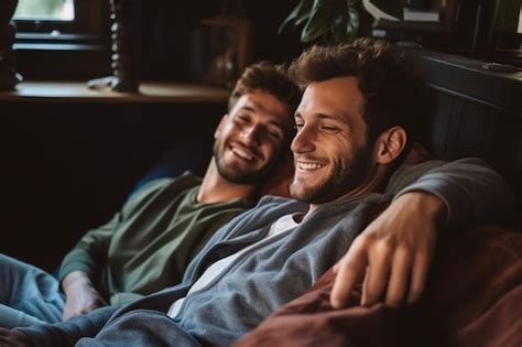 Premium Photo Carefree Young Gay Couple Relaxing On A Couch
