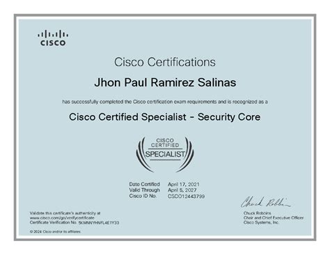Cisco Certified Specialist Security Core Certificate Redes Y