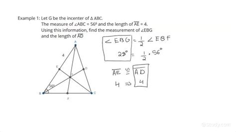 Using The Incenter Of A Triangle To Find Segment Lengths Angle Measures Geometry Study