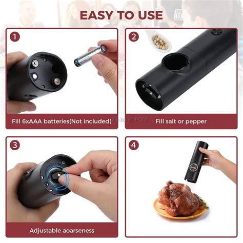 Електрическа мелничка за подправки сол и черен пипер с регулируема грубост Съдове Серв