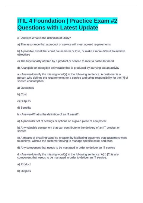 Itil 4 Foundation Practice Exam 2 Questions With Latest Update Itil 4 Stuvia Us