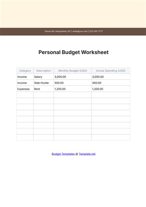 Free Personal Budget Worksheet Template To Edit Online