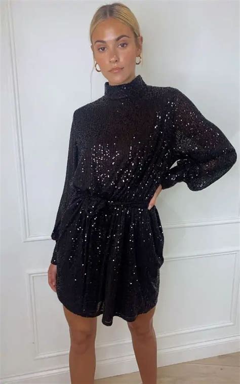 Fifi Black High Neck Sequin Dress Pretty Lavish Silkfred Uae