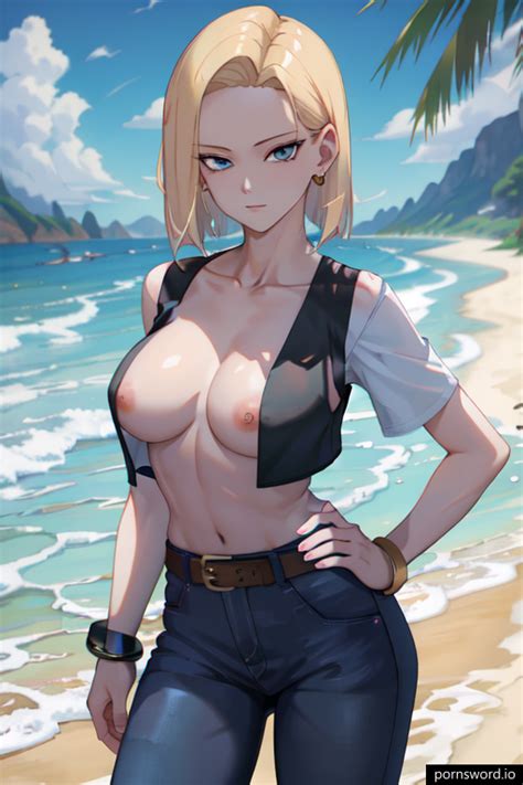 Rule 34 Ai Generated Android 18 Beach Dragon Ball Z Hand On Hip Pornwaifu Ai
