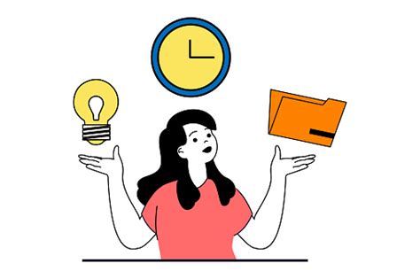 플랫 웹 디자인에서 사람들 장면이 있는 생산성 작업장 개념 여자는 브레인스토밍을 하고 서류 작업을 하고 작업 시간을 관리합니다 소셜 미디어 배너 마케팅 자료에 대한 벡터