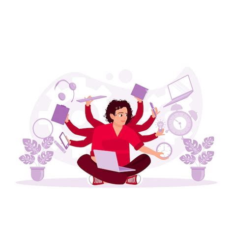 Premium Vector Multi Handed Businessman In A Suit Work Simultaneously With Multiple Objects