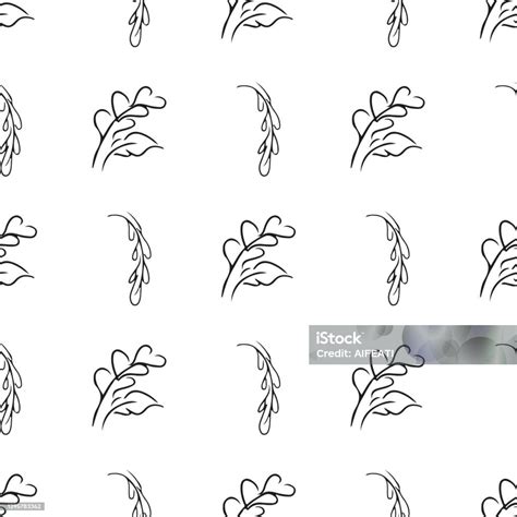 손으로 그린 잎의 간단한 벡터 원활한 패턴을 낙서합니다 손으로 그린 가지의 매끄러운 패턴 큰 꽃 식물 세트 흰색 배경에 격리 그리기에 대한 스톡 벡터 아트 및 기타 이미지