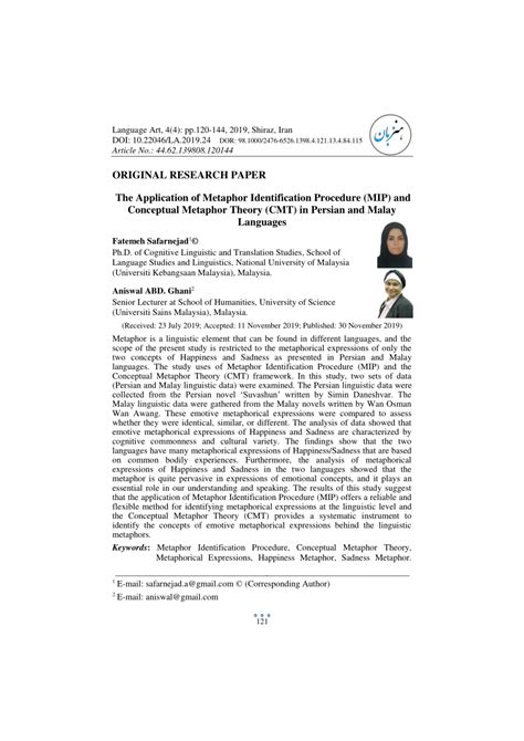 Full Article Original Research Paper The Application Of Metaphor Identification Procedure Mip