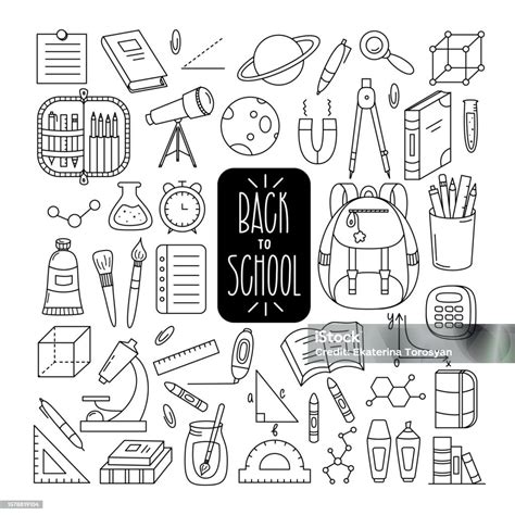 학교 공부 및 교육 낙서 요소 세트 귀여운 만화 디자인 요소 편집 가능한 스트로크 라인 아이콘 학교 테마입니다 중학교에 대한 스톡 벡터 아트 및 기타 이미지 Istock