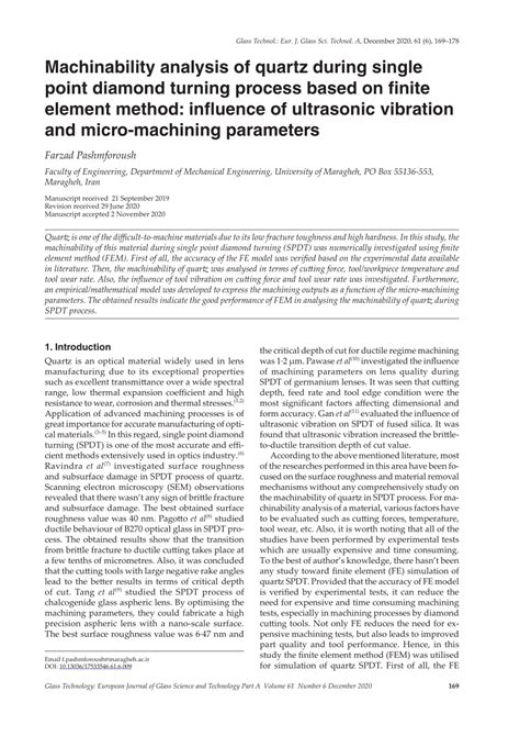 Pdf Machinability Analysis Of Quartz During Single Point Diamond Turning Process Based On