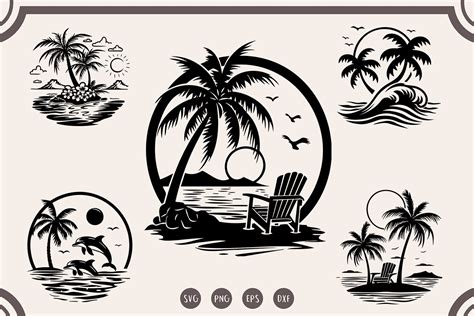 Beach Scene Svg Bundle Sunset Beach Svg Illustration Par Black Blot