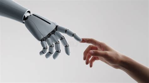Human And Robot Hands Reaching Artificial Intelligence Concept 3d Illustration Stock