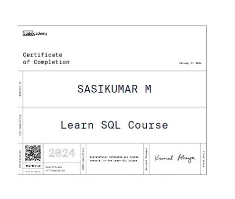 Completed Codecademy Sql Certification Sasikumar M Posted On The