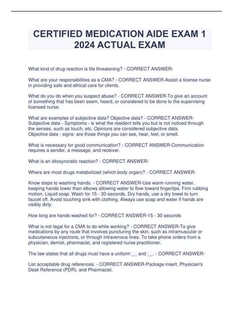 Certified Medication Aide Exam 1 2024 Actual Exam Medication Aide Stuvia Us