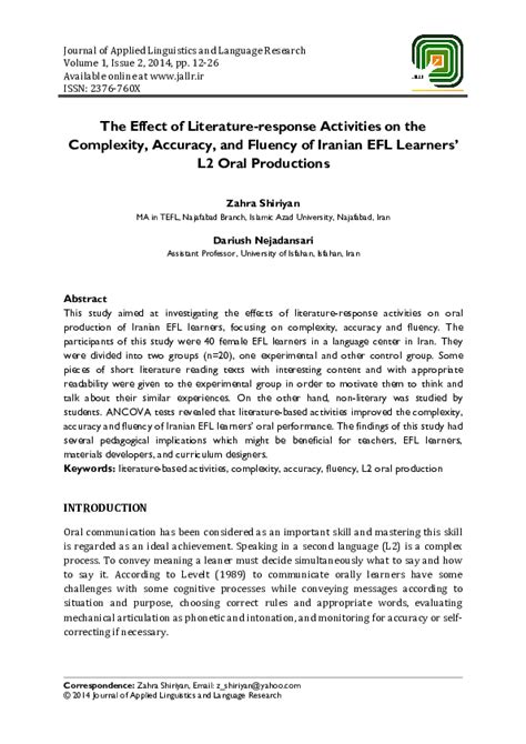 Pdf The Effect Of Literature Response Activities On The Complexity