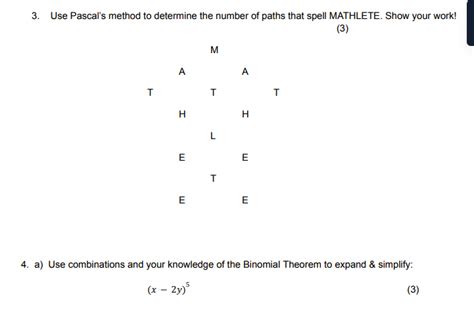 Solved Use Pascal S Method To Determine The Number Of Paths Chegg Com