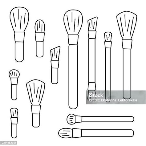 메이크업 브러쉬 분리 벡터 그래픽 라인 그림입니다 흑인과 백인 Kawaii 아이콘입니다 카드 장식 스티커 로고 메뉴 다양한