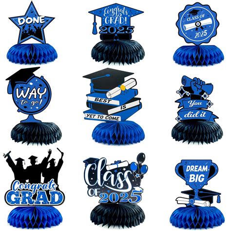 2025 Graduation Party Decorations 9pcs Navy Blue Graduation Honeycomb