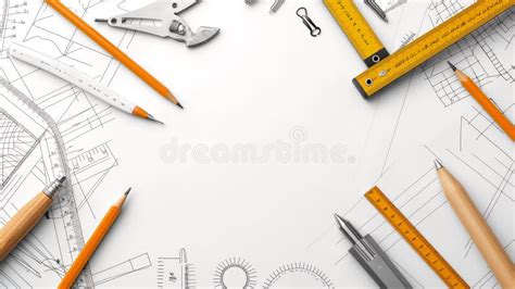 Drafting Tools And Pencils On Technical Drawing Paper Engineering