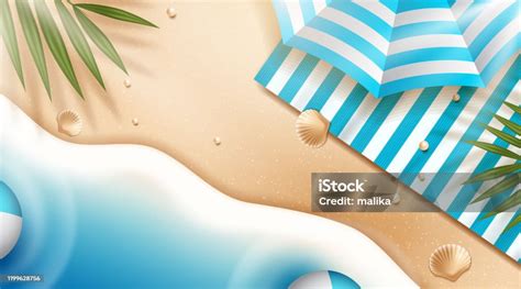 담요와 야자수 잎3d 그림으로 여름 해변 장면을 휴식 벡터 일러스트레이션 0명에 대한 스톡 벡터 아트 및 기타 이미지 0명 가득 찬 개념 Istock