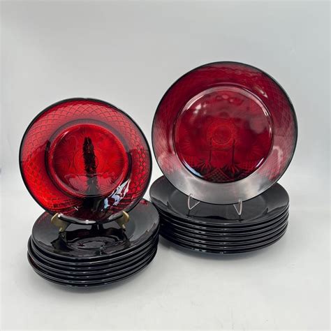 Red Glass Plates Antique Etsy