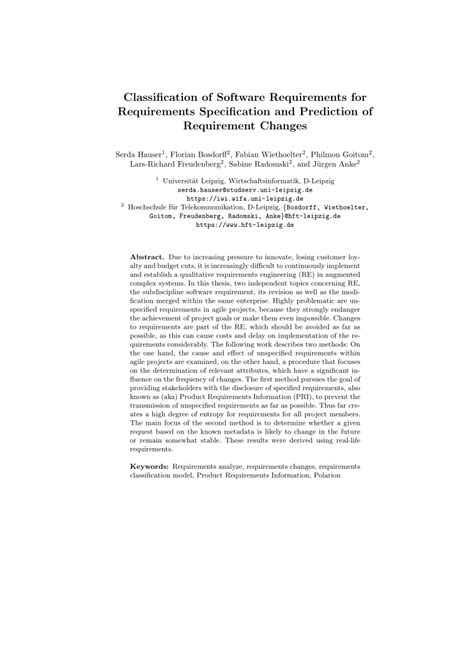pdf classification of software requirements for requirements specification and prediction of
