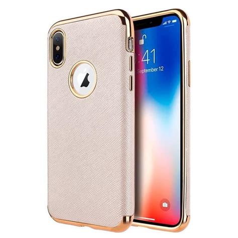 Coque Faux Cuir Pour Apple IPhone X Rose Or Gold Gold Achat Coque Bumper Pas Cher Avis Et