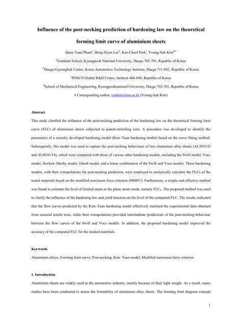 Pdf Influence Of The Post Necking Prediction Of Hardening Law On The Theoretical Forming Limit