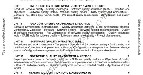 It6013 Software Quality Assurance Syllabus Semester Viii Elective It Btech Anna University