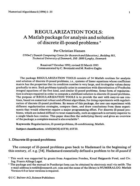 Regularization Tools A Matlab Package For Analysis And Solution Of