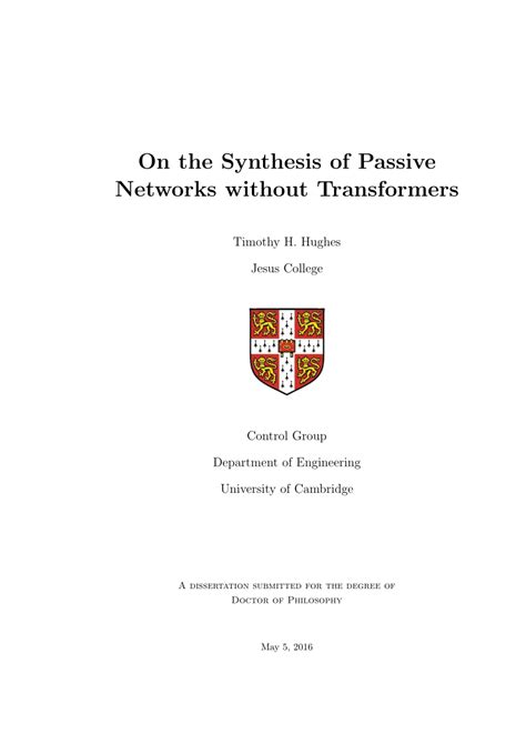 Pdf On The Synthesis Of Passive Networks Without Transformers