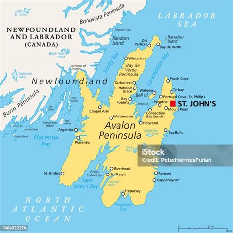 아발론 반도 정치지도 뉴 펀들 랜드 섬의 일부 뉴펀들랜드 섬에 대한 스톡 벡터 아트 및 기타 이미지 뉴펀들랜드 섬 세인트 존스 뉴펀들랜드 섬 지도 Istock