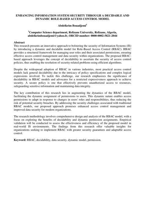 Pdf Enhancing Information System Security Through A Decidable And Dynamic Role Based Access