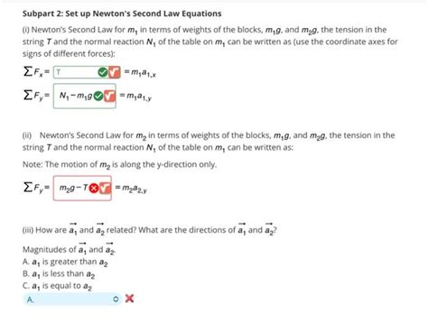 Solved Subpart 2 Set Up Newton S Second Law Equations I Chegg Com