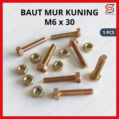 Jual Baut Mur Hexagon Kuning M6 X 30 Mm Baut Hex Bmk 6x30 Kunci 10