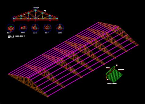 Techo A Dos Aguas Estructura Metalica En Dwg 267 Mb Librería Cad