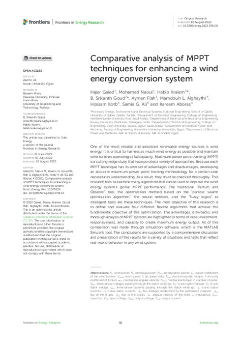 Pdf Comparative Analysis Of Mppt Techniques For Enhancing A Wind Energy Conversion System