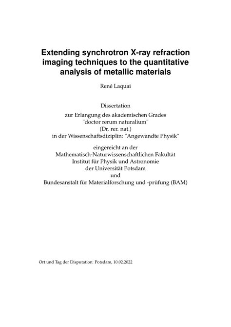 Pdf Extending Synchrotron X Ray Refraction Techniques To The Quantitative Analysis Of Metallic