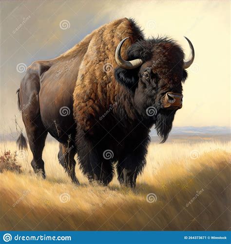 Ai Generated Illustration Of A Bison In A Field Stock Image Image Of Generative Grass 264373671